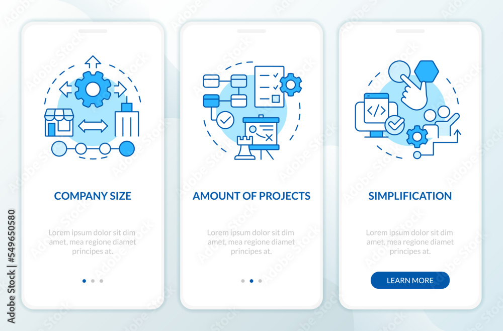Selecting release management tools blue onboarding mobile app screen ...