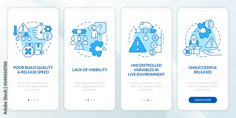 Frequent release management issues blue onboarding mobile app screen ...