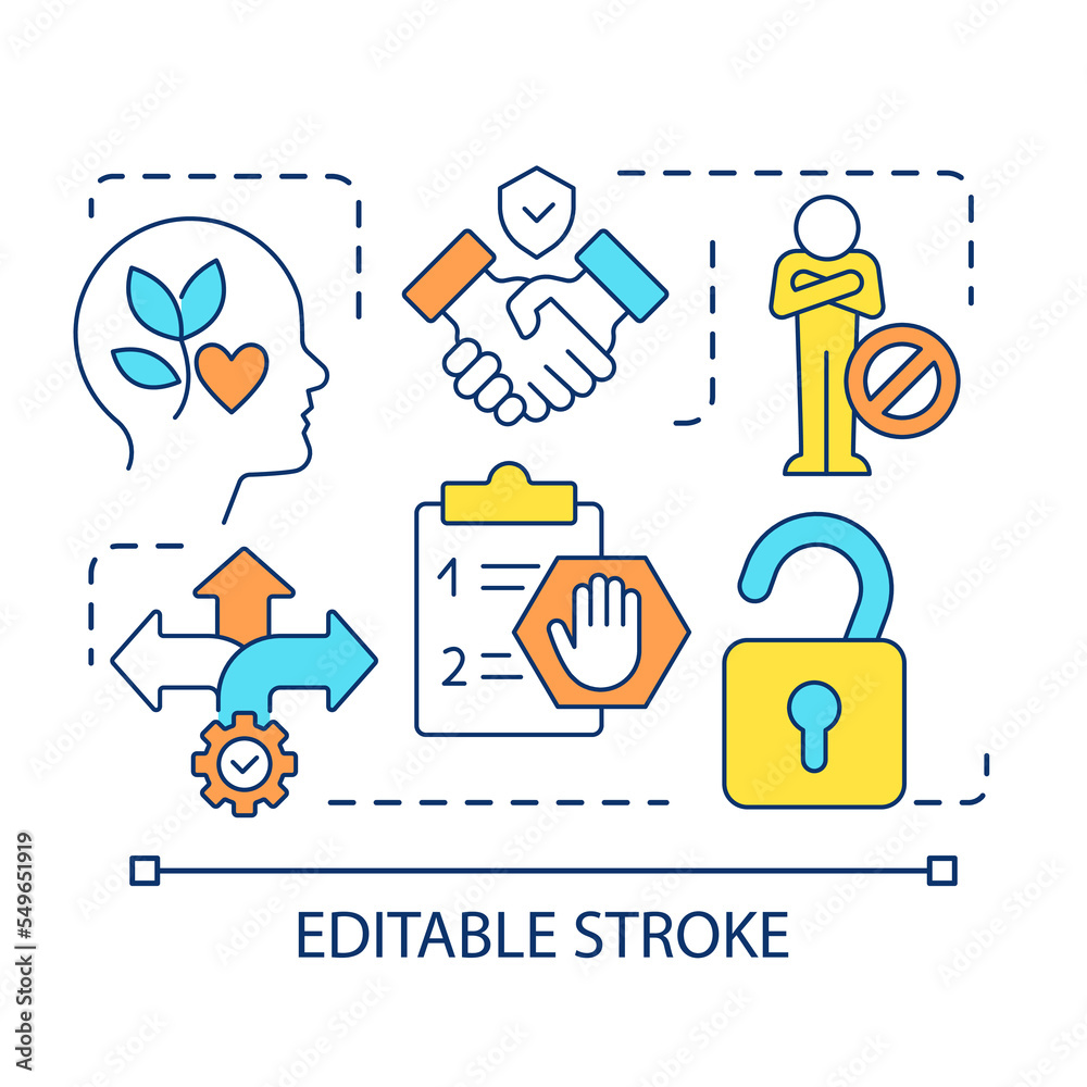 Overcoming self imposed limitations concept icon. Goals achieving ...