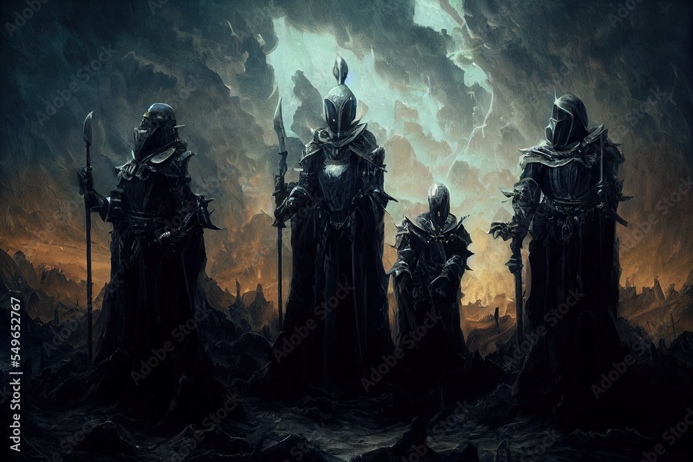 Artistic depiction of the riders of the apocalypse, scary black knights ...