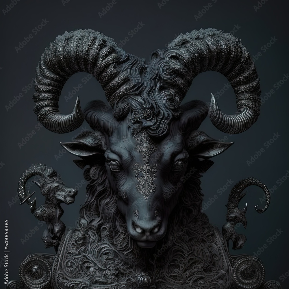 A very detailed black sculpture of an aries zodiac sign Stock ...