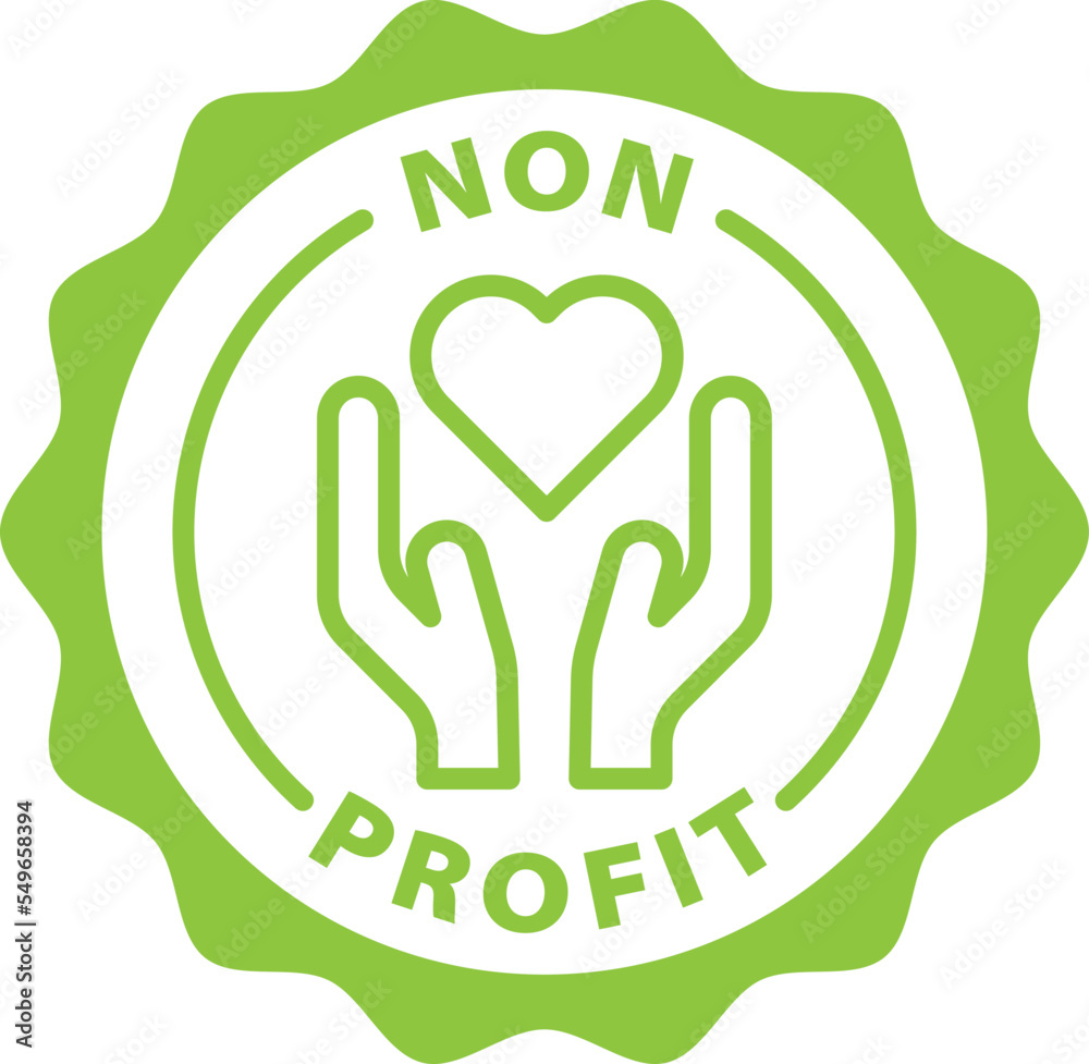 Non profit green stamp. Symbol, outline icon, tag, badge, label, circle ...