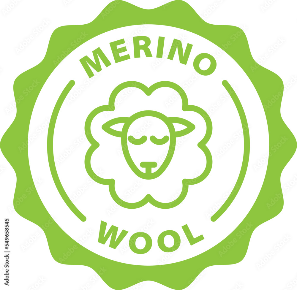 Merino wool green stamp. Symbol, outline icon, tag, badge, label ...