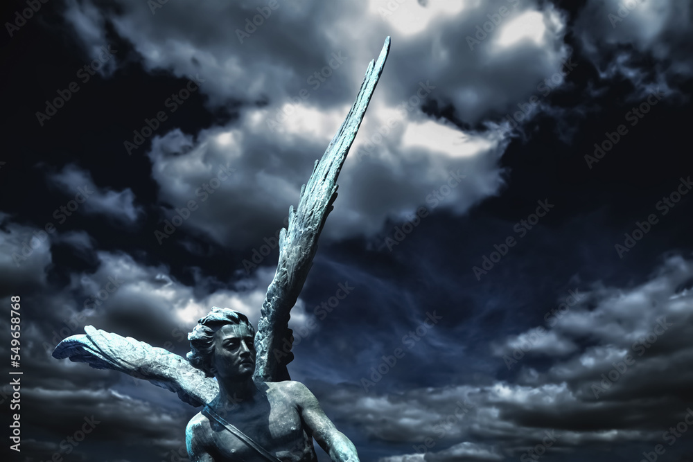 Death. Angel as symbol of pain, fear and end of life. Ancient stone ...