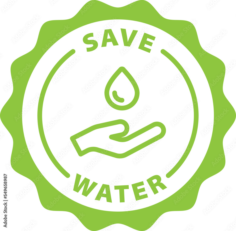 save water green stamp. Symbol, outline icon, tag, badge, label, circle ...