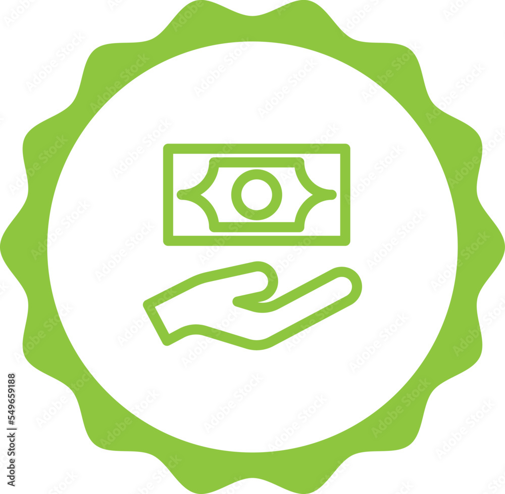 money benefits green stamp. Symbol, outline icon, tag, badge, label ...