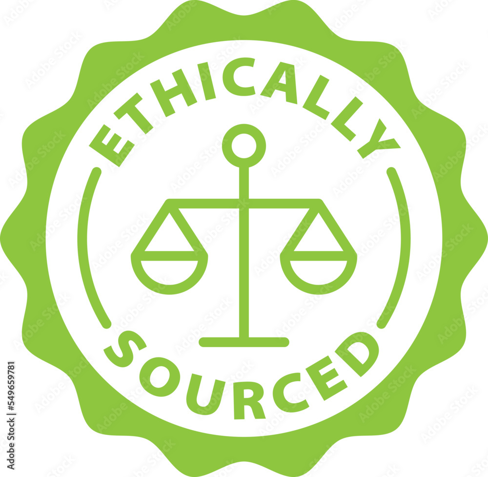 Ethically sourced green stamp. Ethical symbol, outline icon, tag, badge ...