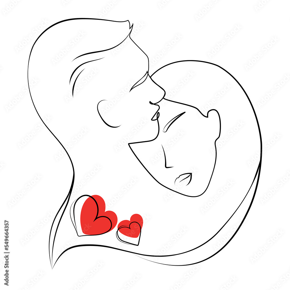One Line Art Couple Line Art Men And Woman With Hearts Minimal Face