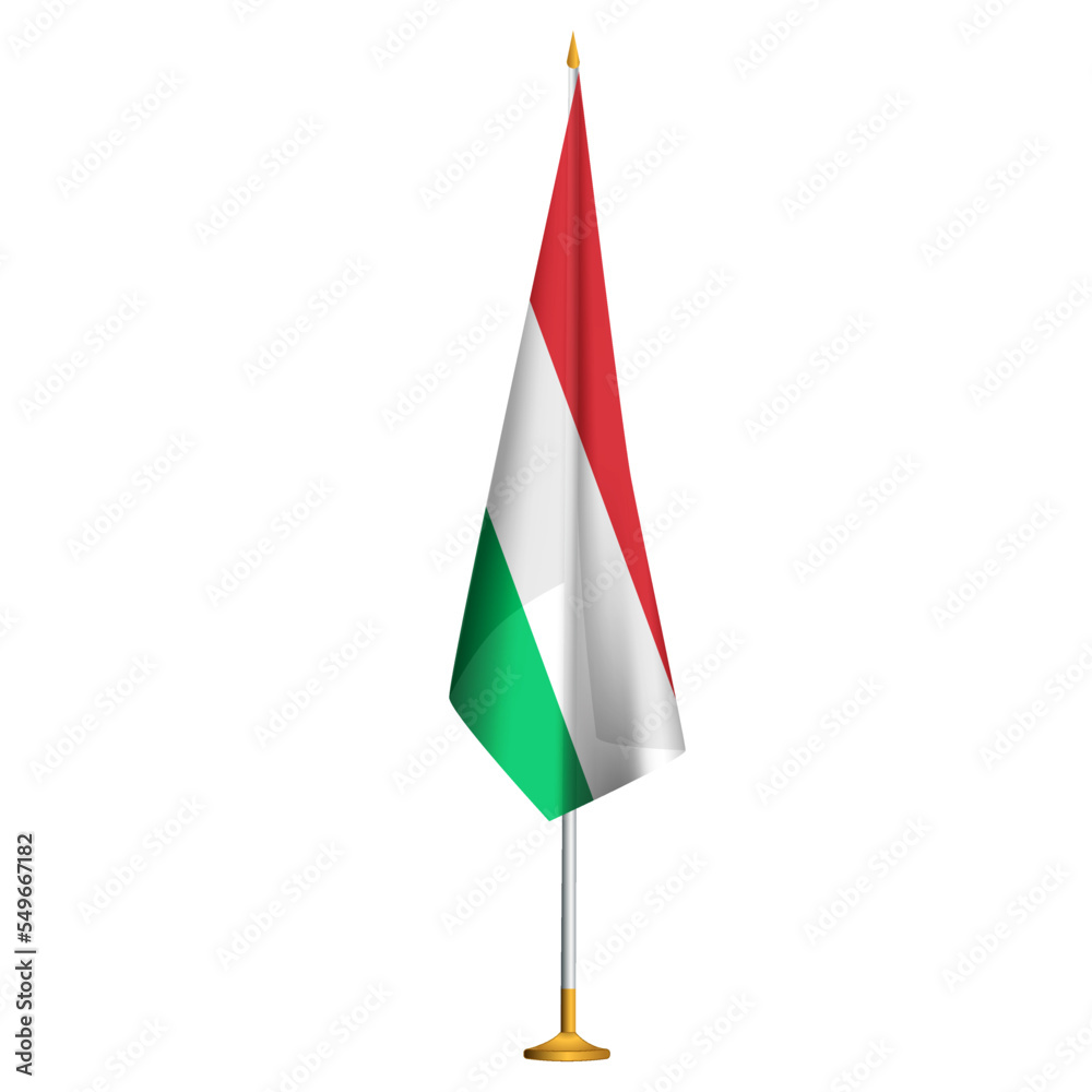 Isolated small national flag of Hungary vector with golden flagpole ...