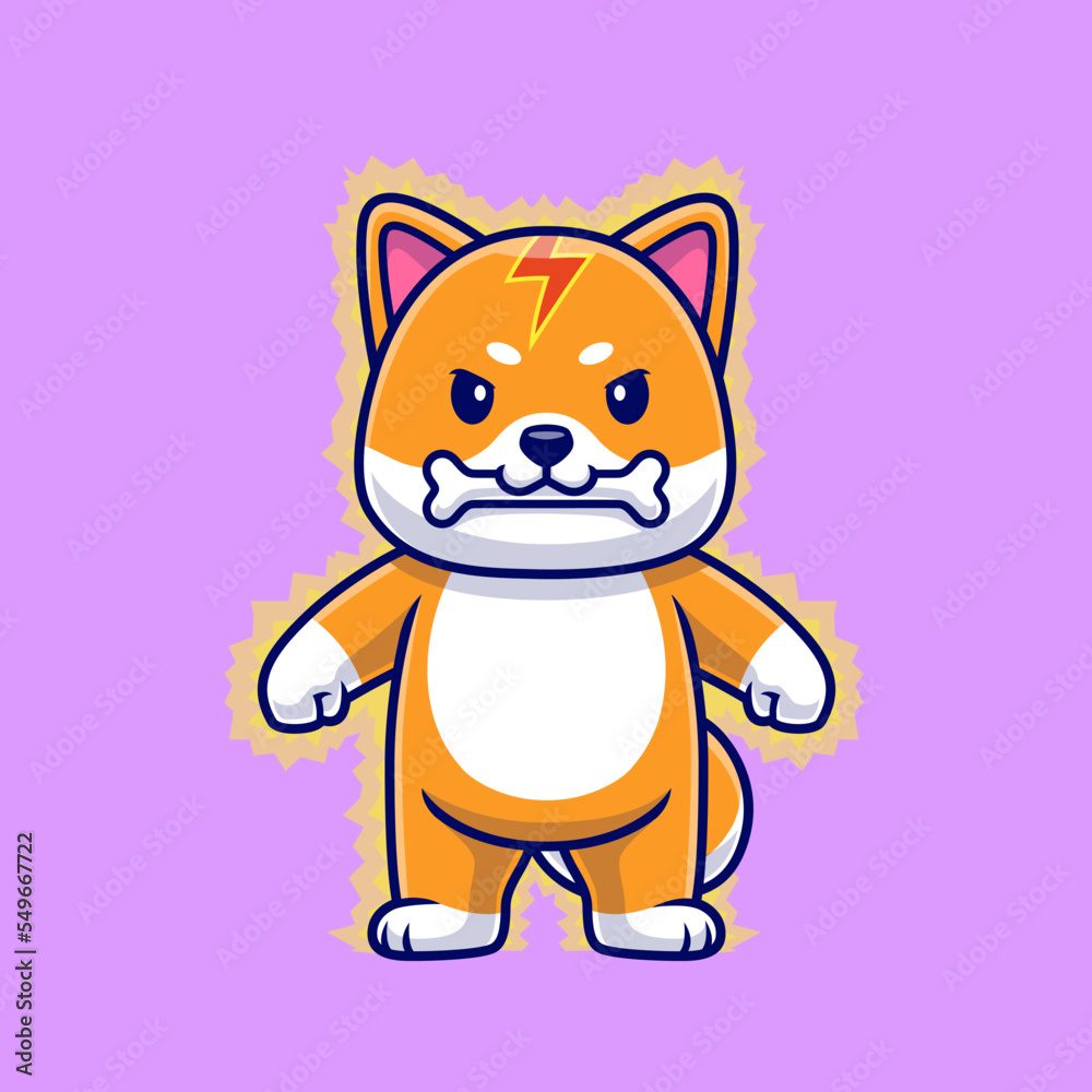 Happy Shiba Inu Dog lightning Bite Bone Cartoon Vector Icon ...
