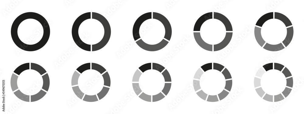 Circles divided diagram 3, 10, 7, graph icon pie shape section chart ...