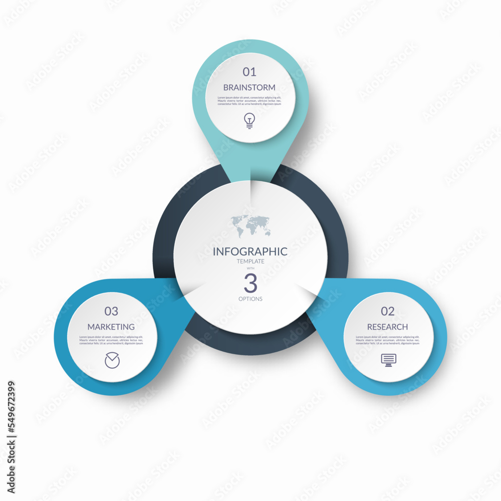 Infographic cycle diagram with 3 steps. Can be used as a chart, graph ...