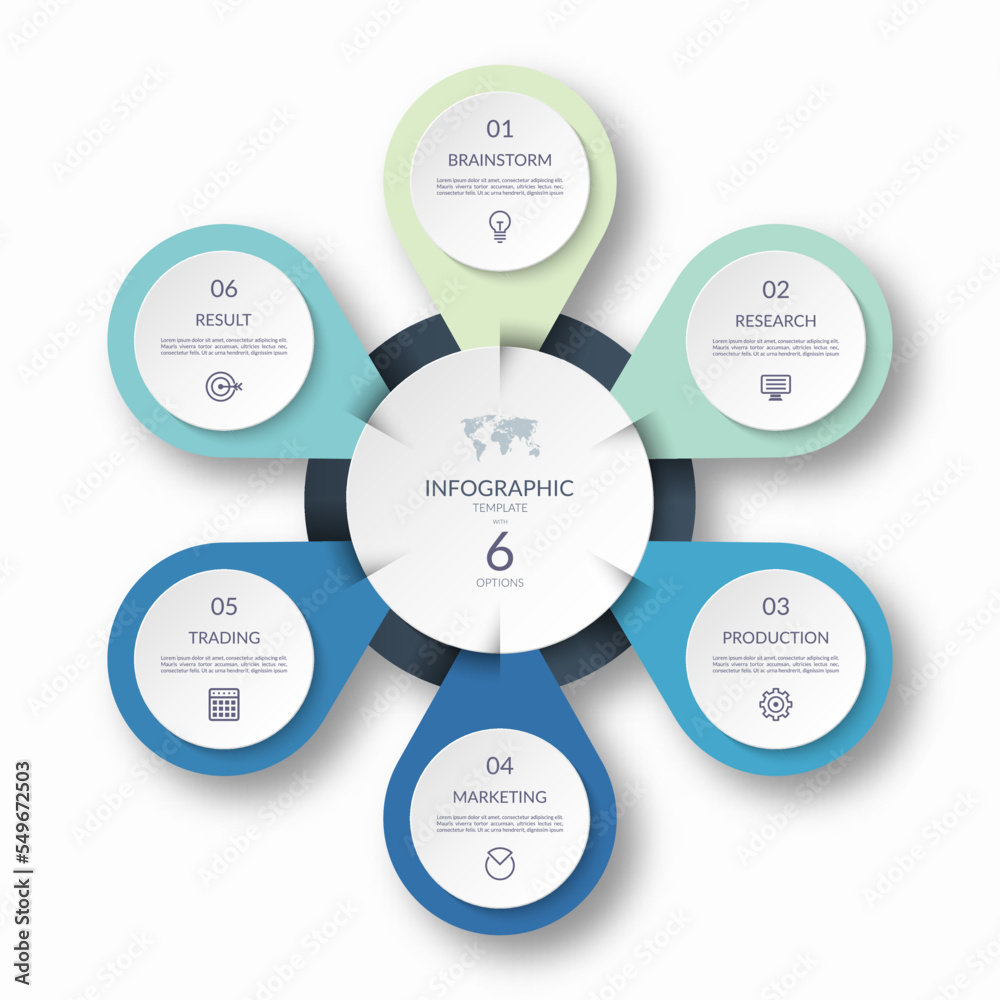 Infographic cycle diagram with 6 steps. Can be used as a chart, graph ...