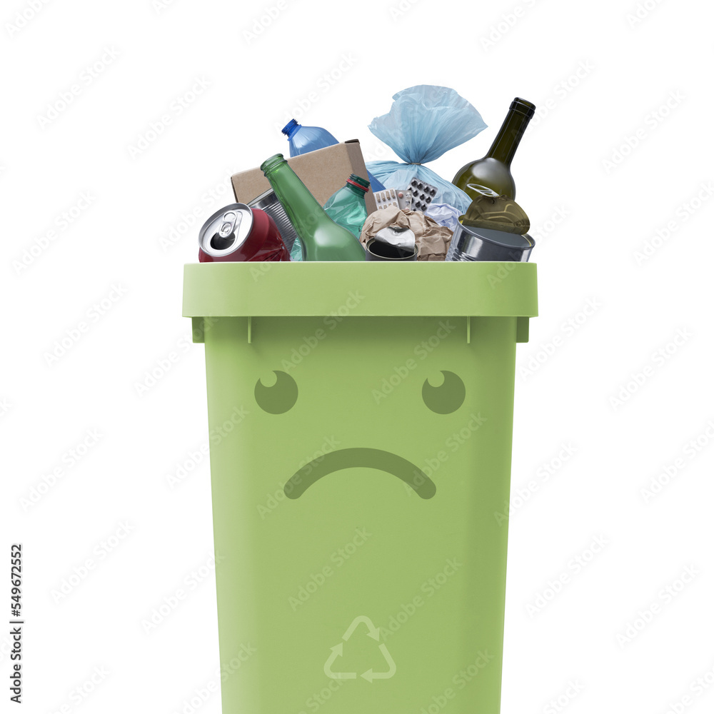 PNG file no background Sad garbage can character full of ...