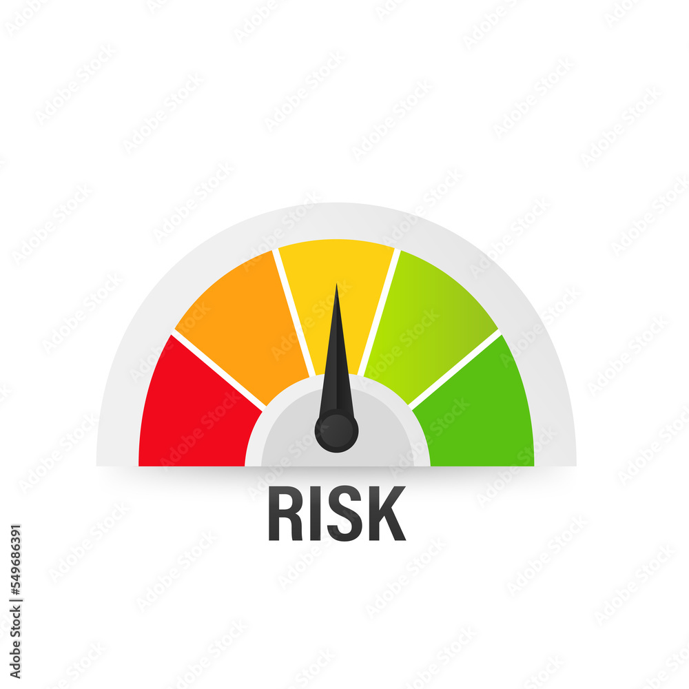 Risk icon on the speedometer. Average risk meter. isolated on white ...