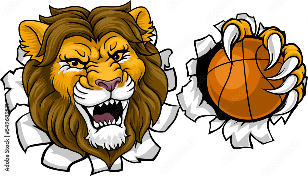 A lion basketball ball team cartoon animal sports mascot Stock Vector ...