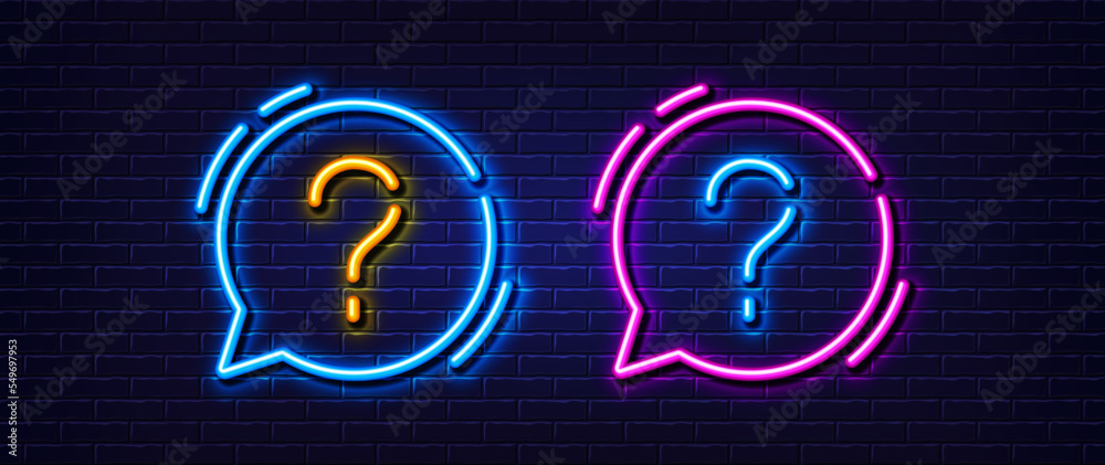 Question mark icon. Neon light line effect. Faq line typography ...