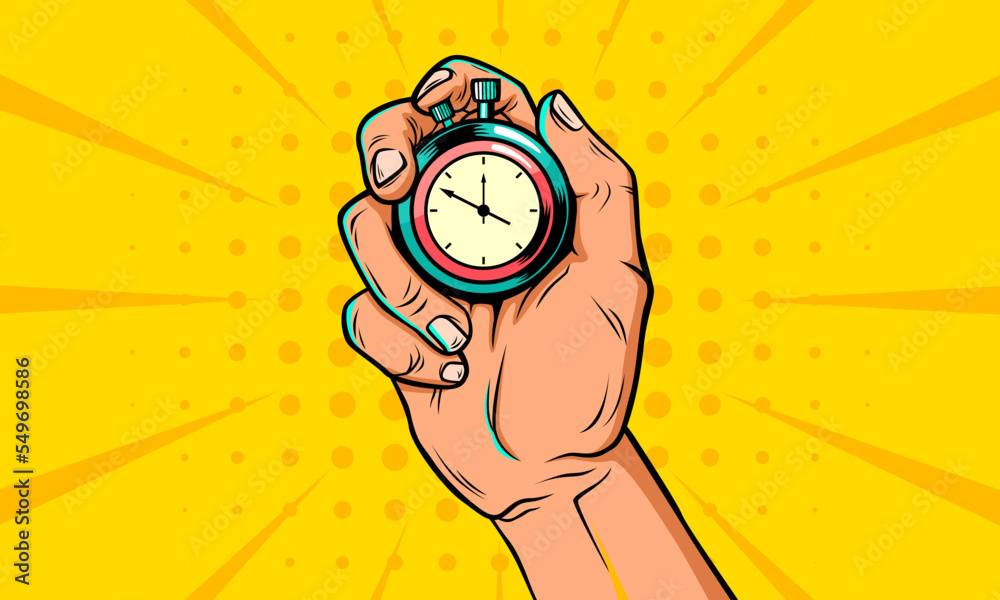 hand hold stopwatch comic cartoon illustration Stock Vector | Adobe Stock