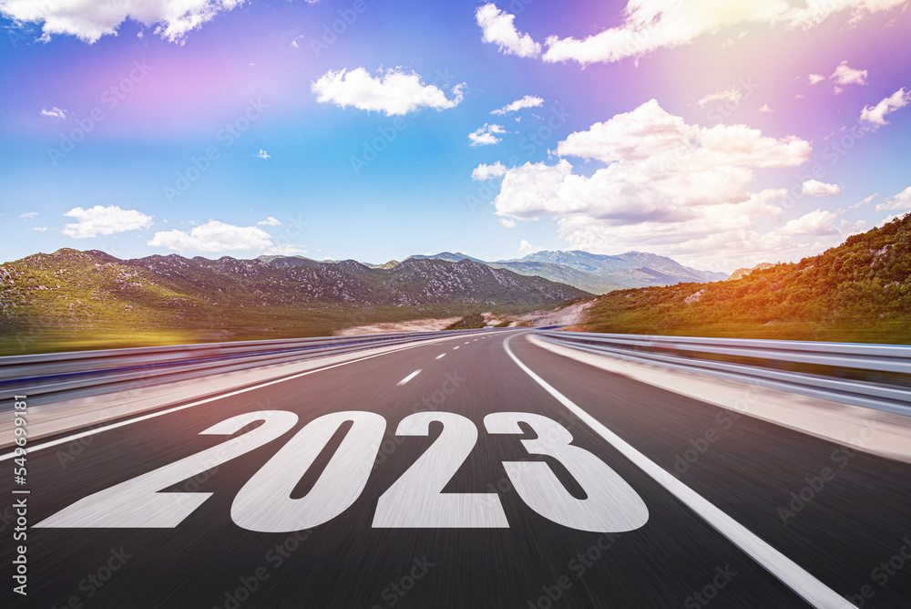 Empty road asphalt and New year 2023 concept. What will the coming year ...