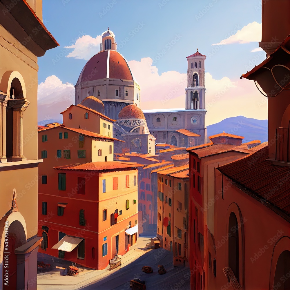 Beautiful streets of Italy. Ai generated illustration in cartoon style ...