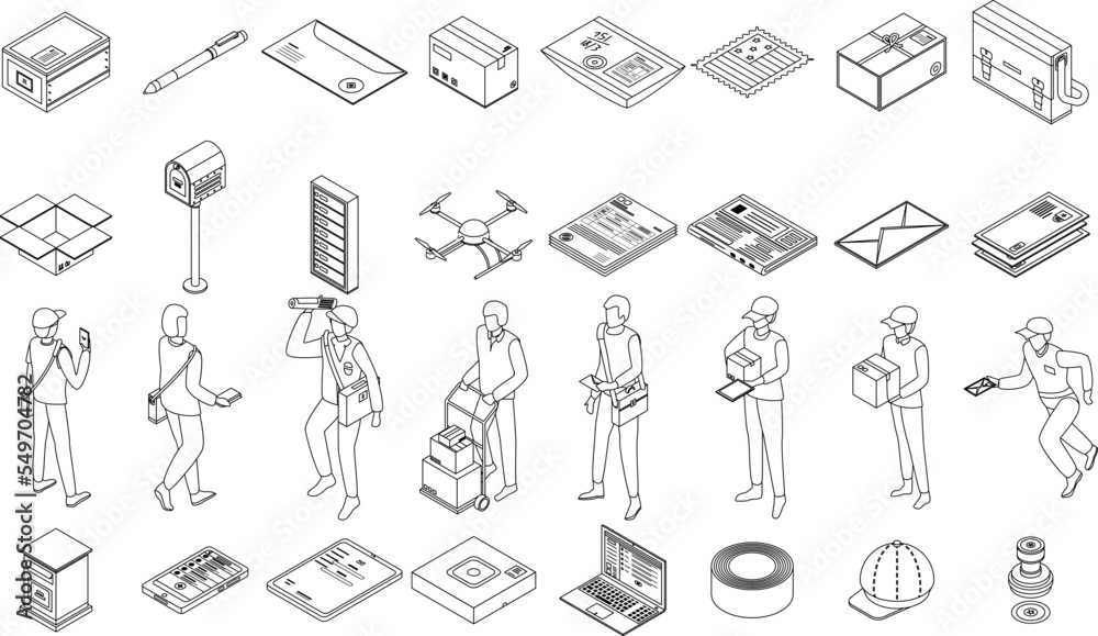 Postman Icons Set Isometric Set Of Postman Vector Icons Outline Vector