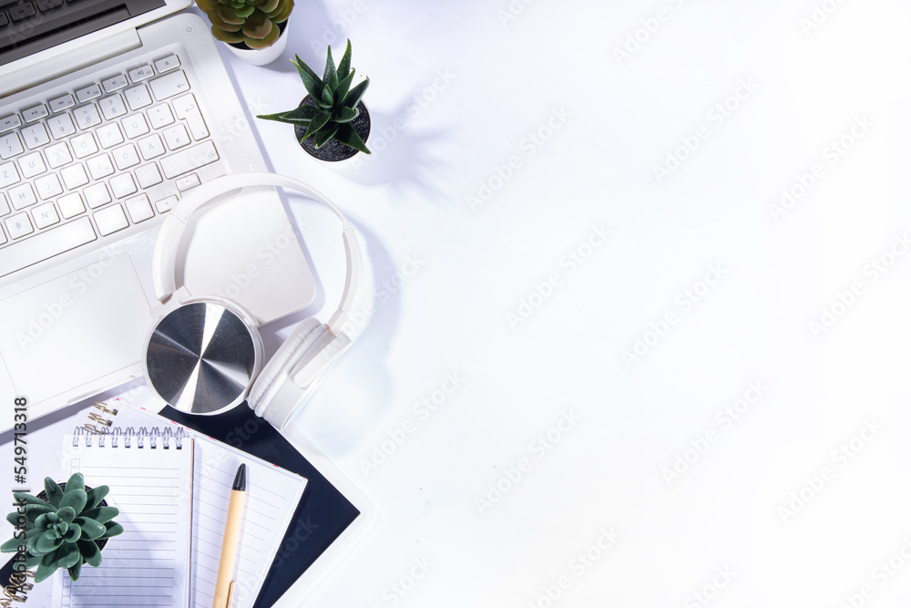 Simple minimalist home office desk workspace with laptop, cactus ...