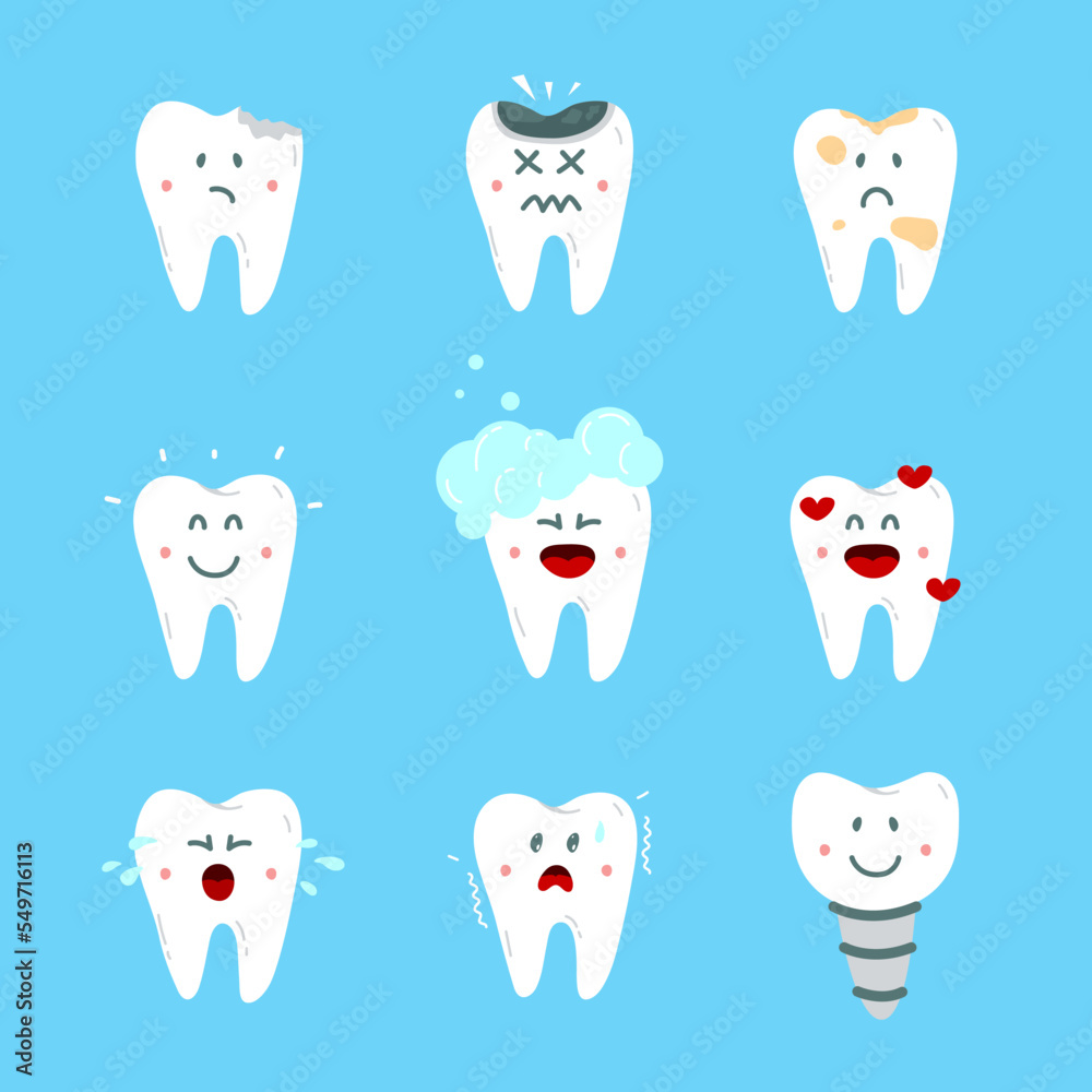 Cute comic teeth mascots, cartoon tooth characters. Children ...