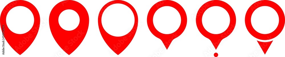 Set of location labels. Map pointer icon, location markers in red. Set ...
