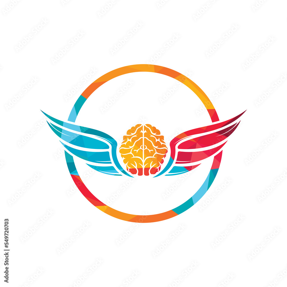 Flying brain with wings vector logo design isolated on transparent ...