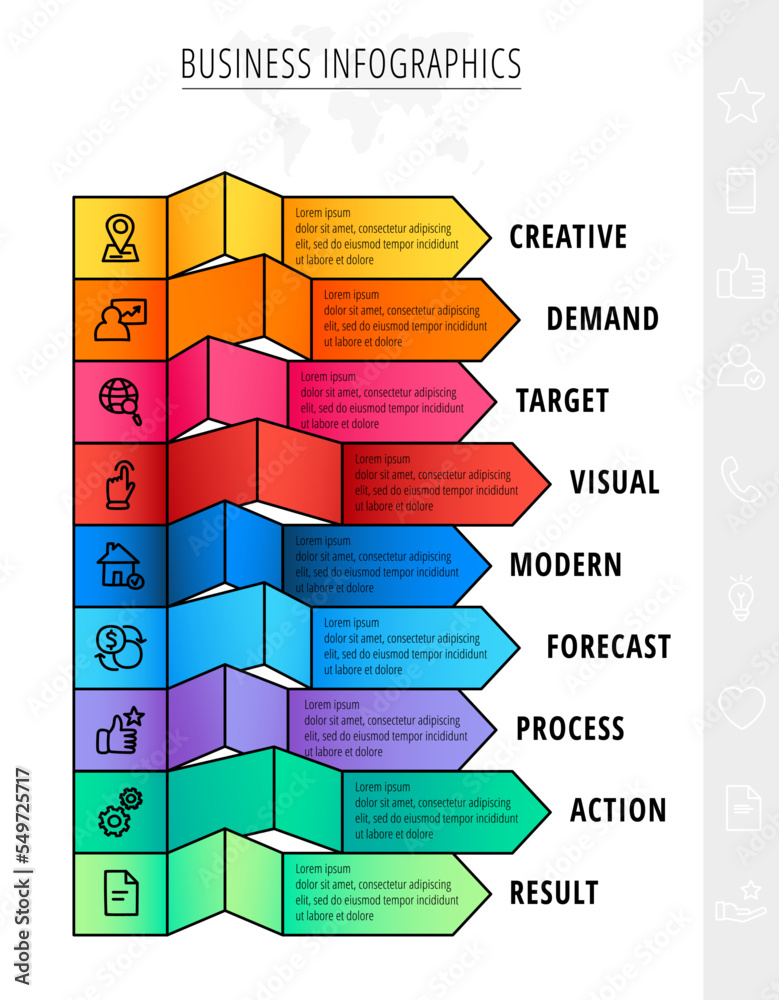 Vector ribbon infographics with 9 icons. Modern concept graphic process ...
