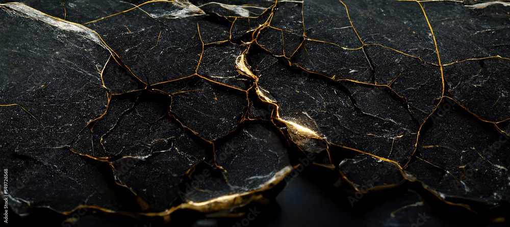 Splendid breccia or marble with a golden earthquake-like crack. Modern ...