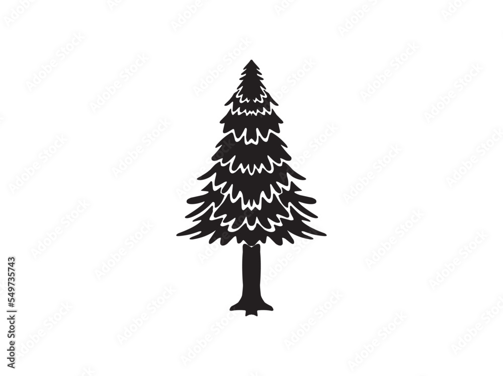 spruce tree, vector illustration isolated on white. pine tree in black ...