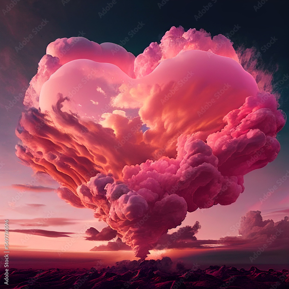 Pink heart cloud. Love cloud in the sky. Love background. Pink heart poster Stock Illustration ...