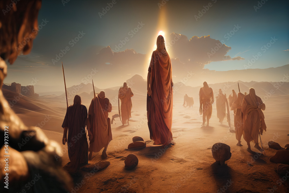 Exodus, Moses crossing the desert with the Israelites, escape from the ...