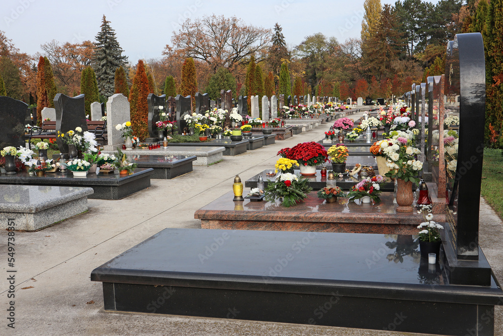 Tombstones in the public cemetery Stock Photo | Adobe Stock