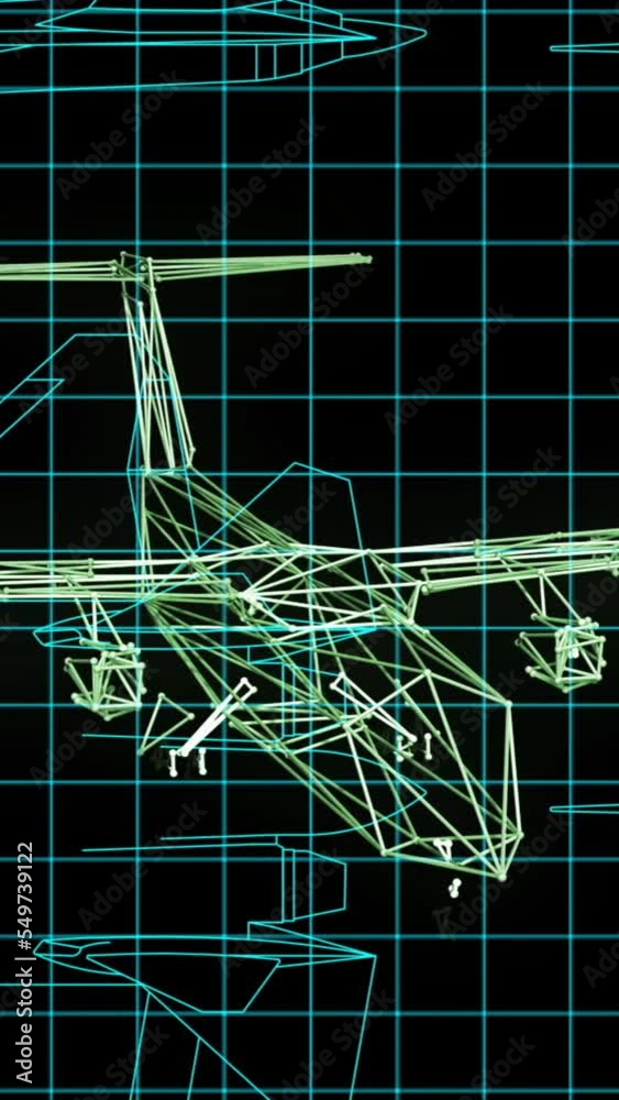 vertical video - animation showing a Technical Drawing of airplane ...