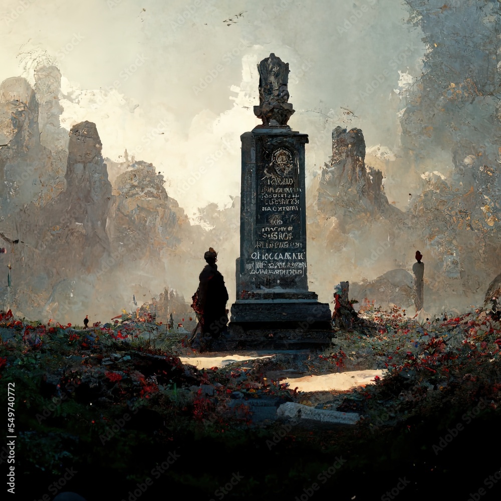 Hero Grave Fantasy Cemetery Ancient Graveyard Landscape - Digital Art ...