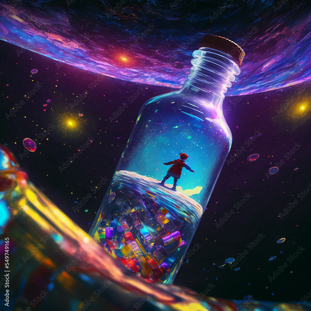 astronaut trapped in a glass bottle, there is a amusement park in the ...