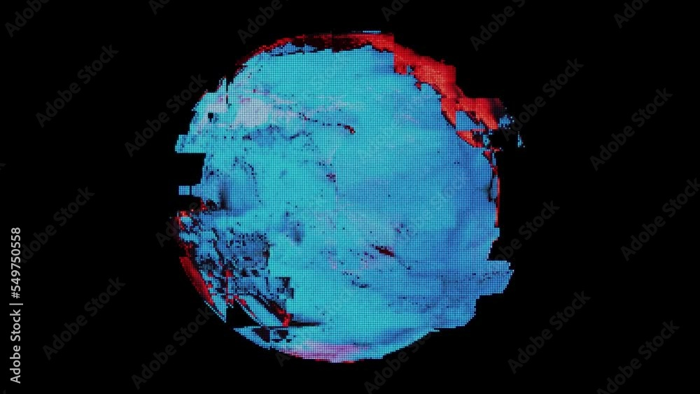 A stylized 3D animation of a rotating hologram Earth with glitch ...