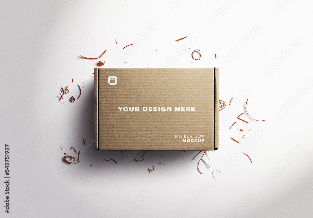 Mailer Box Mockup with Wood Wool Stock Template | Adobe Stock