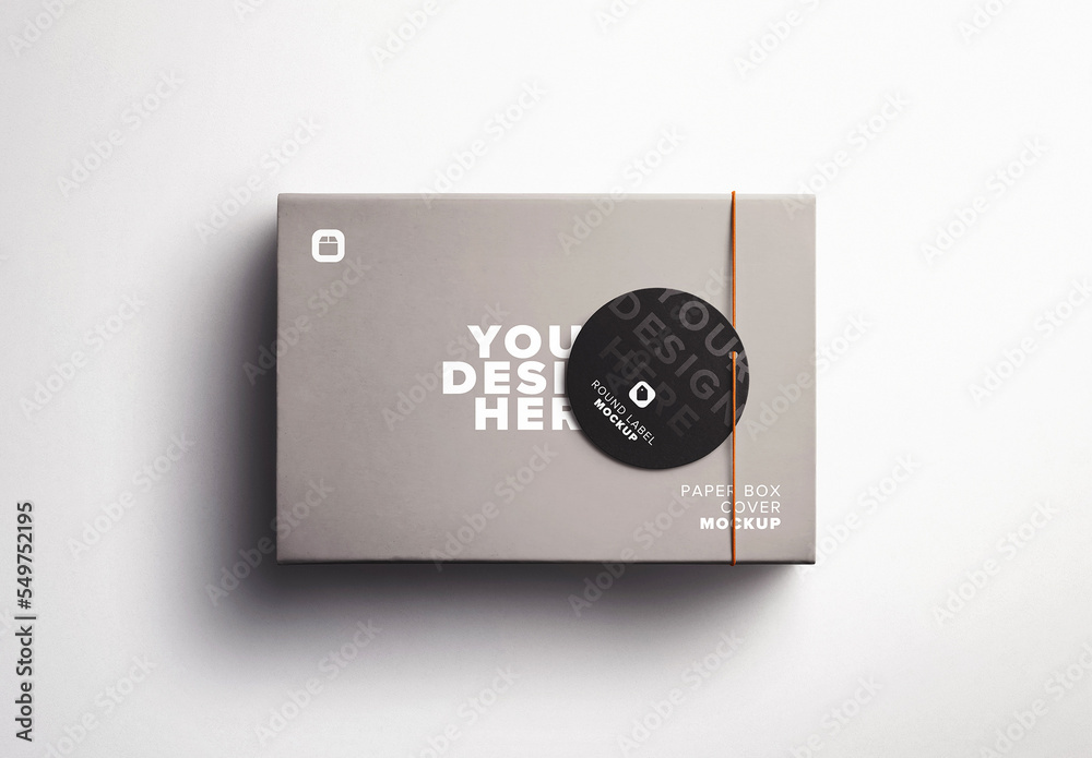 Paper Box Cover with Round Label Mockup Stock Template | Adobe Stock