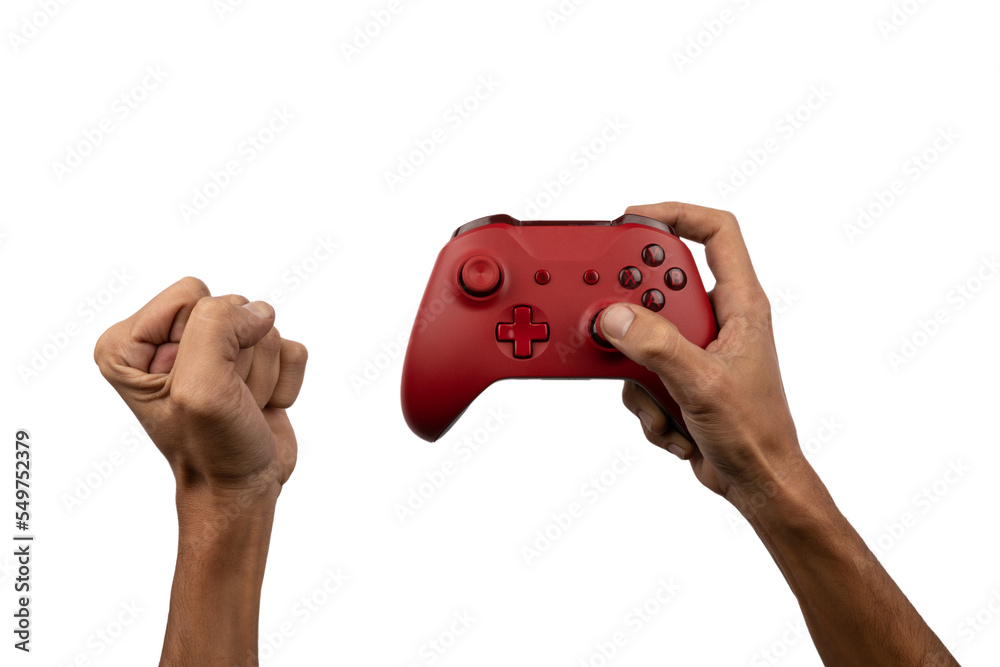 Hands playing with a game controller on transparent background ...