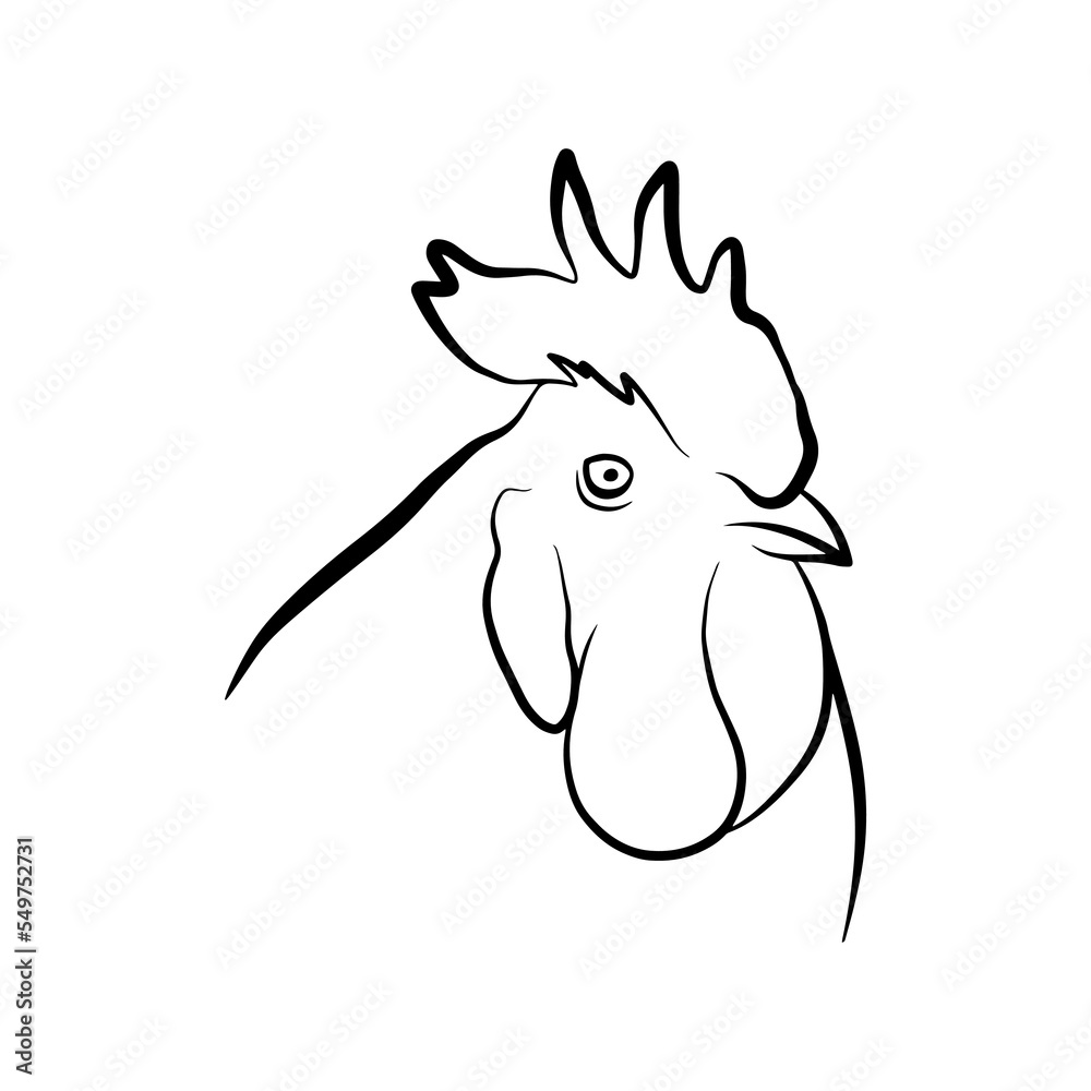 Rooster simple outline graphic icon isolated on white background. Farm ...