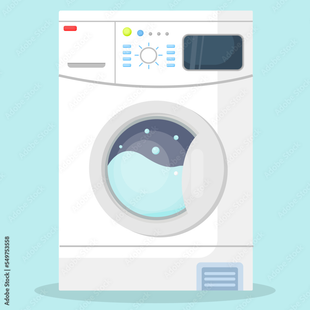 Vector cartoon image of a washing machine. The concept of cleanliness ...