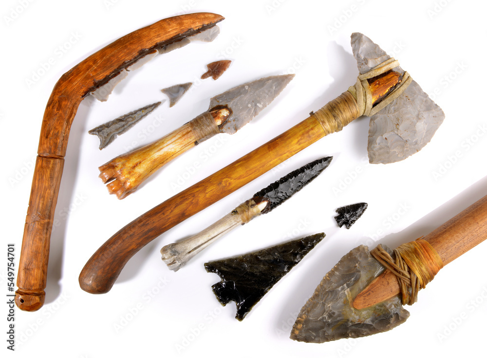 Stone Age Tools on white Background - Stone Age Craft Stock Photo ...
