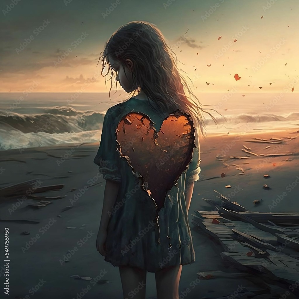 Child Standing on Beach with Storm Debris | Broken Heart Concept ...
