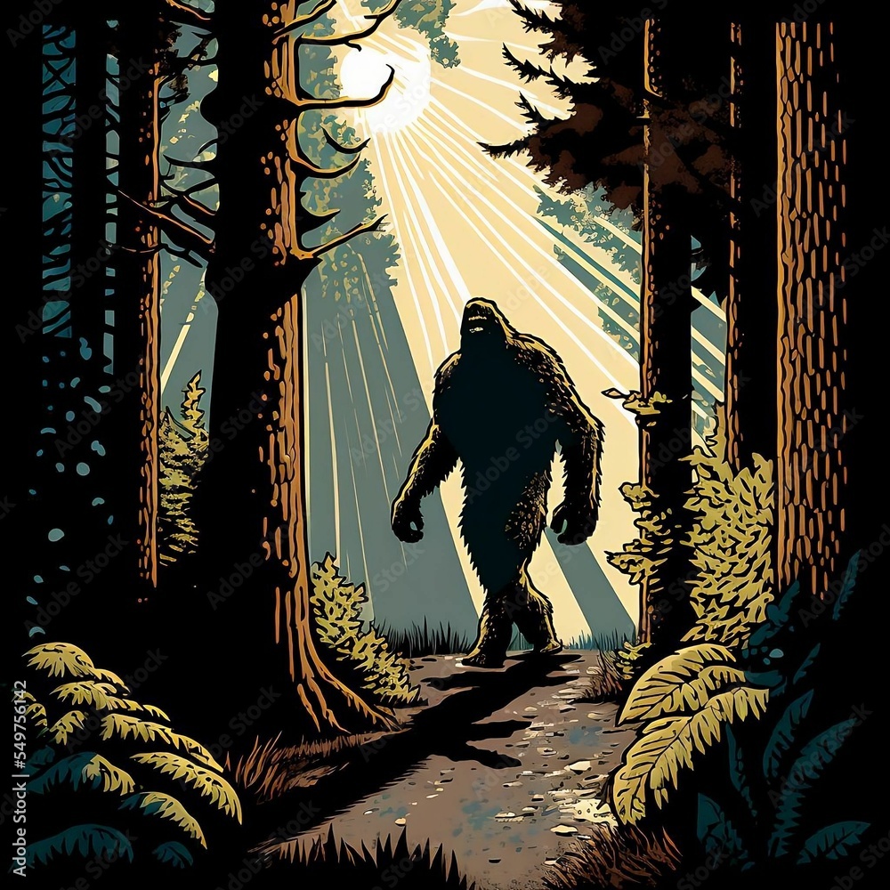 Bigfoot Walking Through the Forest | Created Using Midjourney and Photoshop Ілюстрація Stock ...