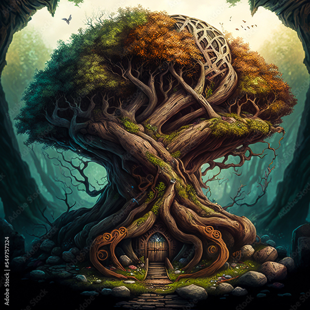 ancient Yggdrasil tree Stock Illustration | Adobe Stock