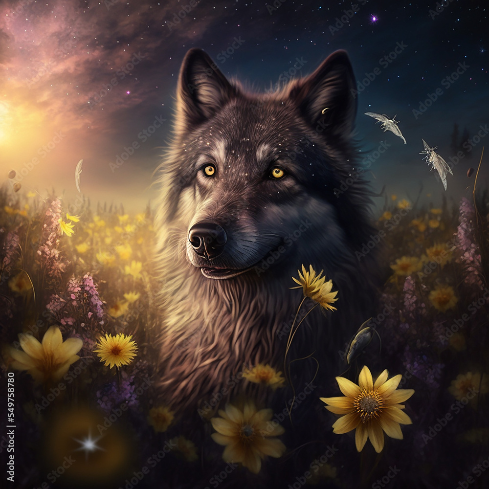 dark forest, wolf hunter, rain, double exposure, dripping blue ...