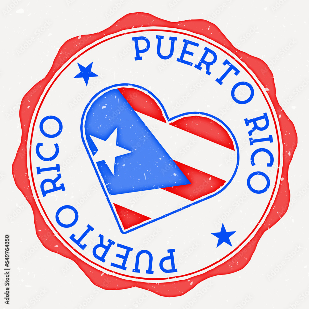 Puerto Rico heart flag logo. Country name text around Puerto Rico flag ...